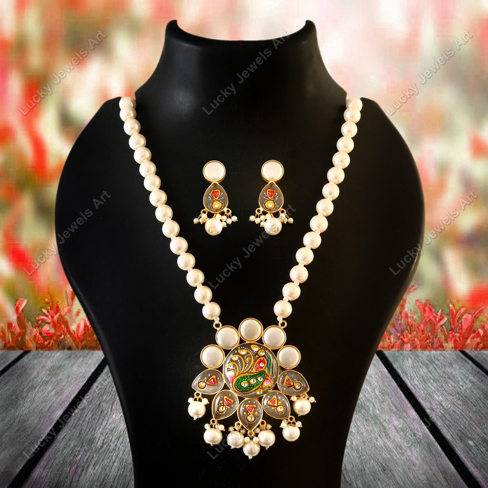Natural Baroque Pearl Necklace: Hand Painted Gemstone Bridal Jewelry ...