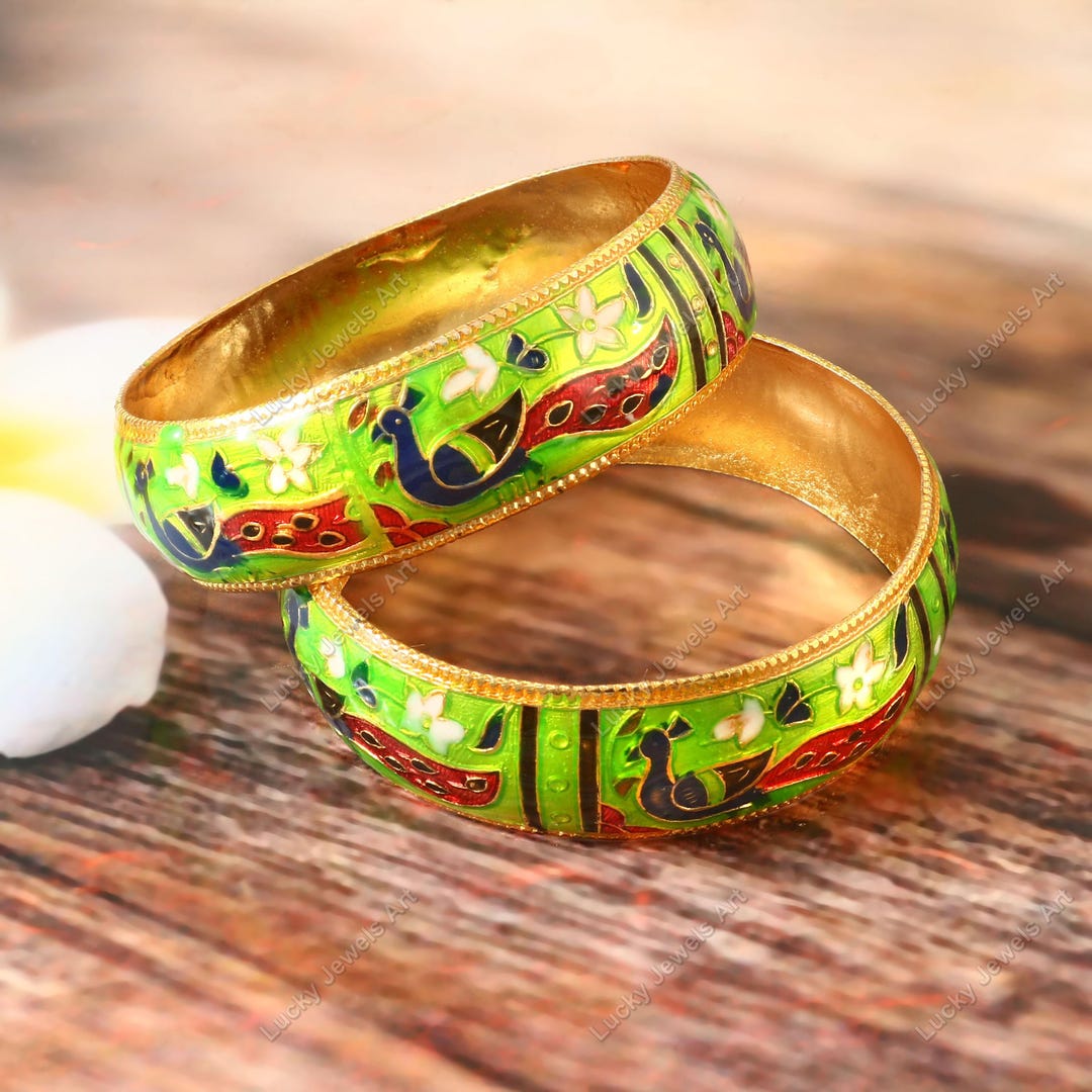 Handmade Multi Enameled Bangles: Indian Kada Bridal Jewelry ...