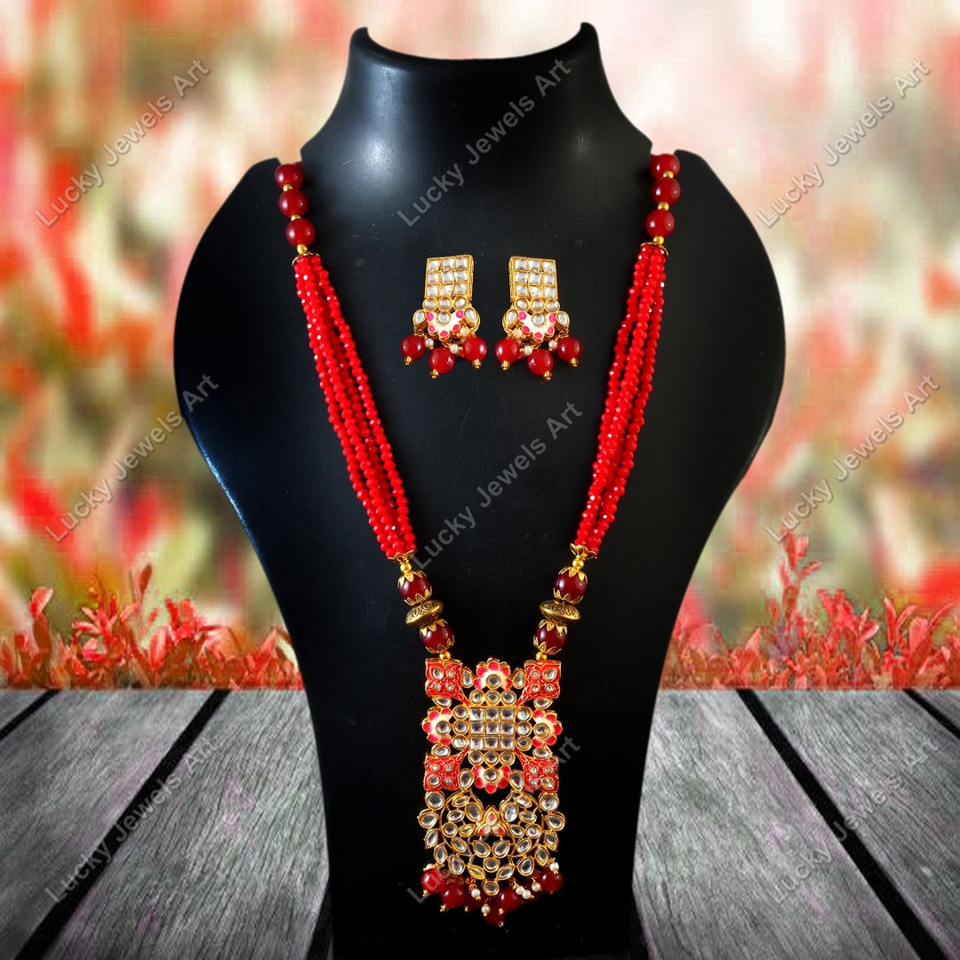Jodha Akbar Gemstone Beaded Necklace hand Painted Enameled Rani Haar ...