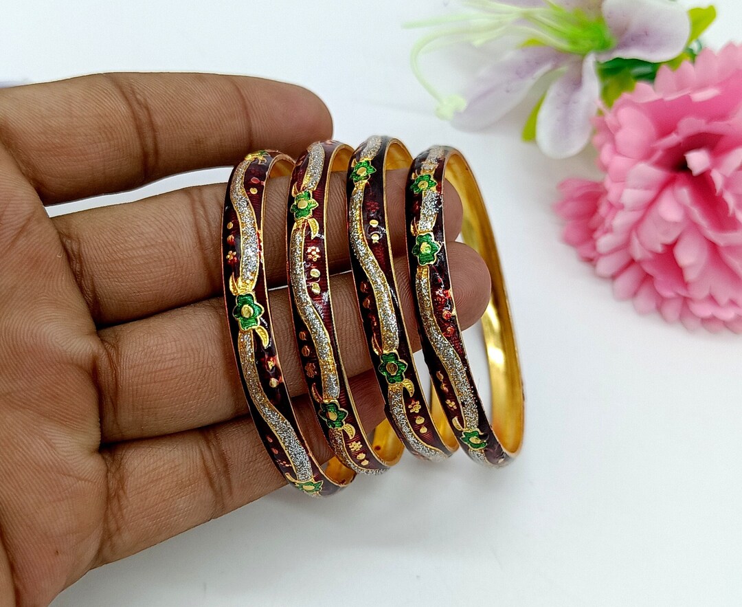 Hand Painted Multi Enameled Bangles Designer Handmade Multi Color Kada Bangles Indian Wedding ...