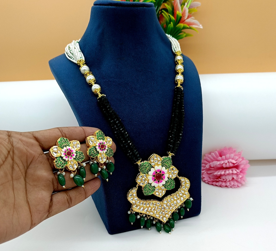 22kt Gold Plated Polki Diamond Necklace long Jodha Akbar - Etsy