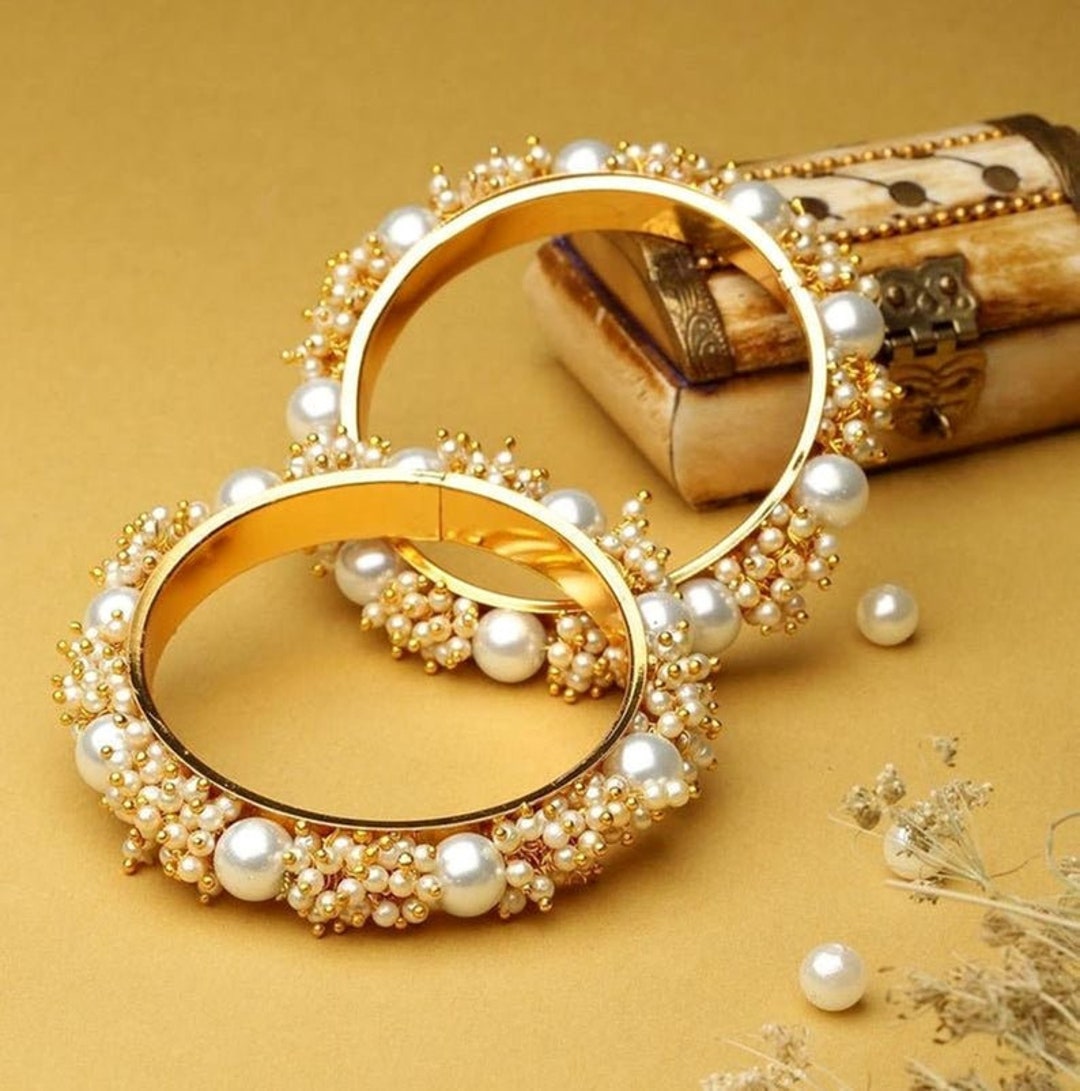 Designer Pearl Bangles -indian Bangles -bridesmaid Gift- Gold Plated ...
