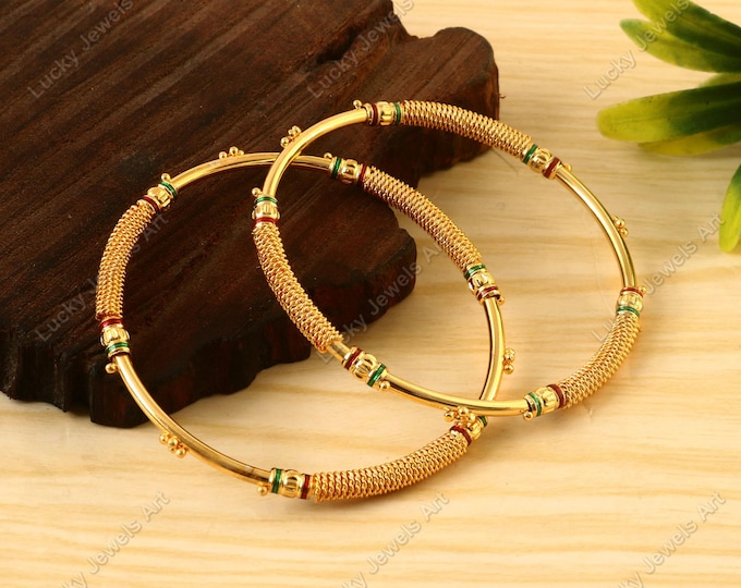 Indian Gold Bangle, Indian Wedding Set, Traditional Gold Openable ...