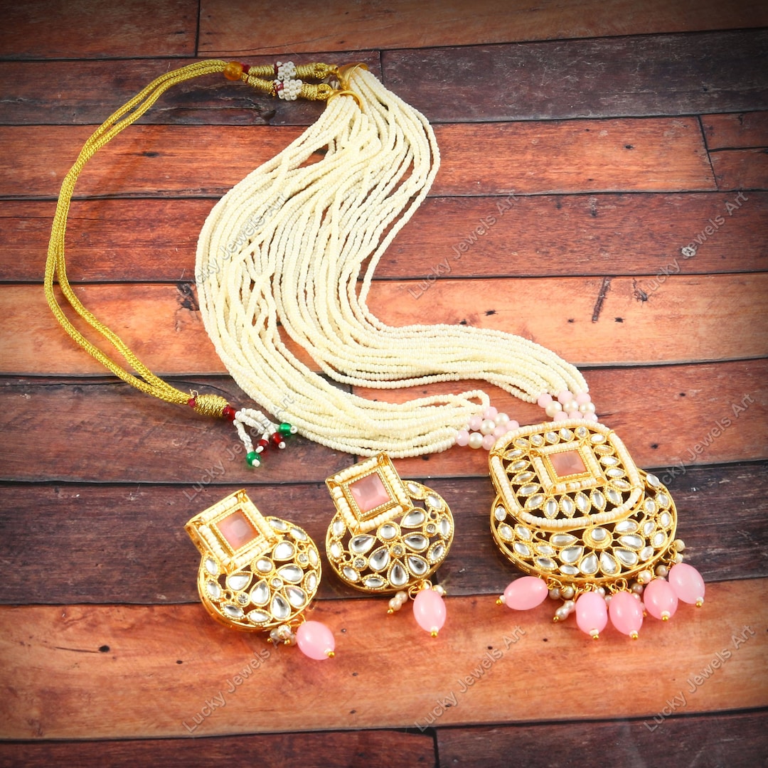 Polki Diamond Necklace Set - Jodha Akbar White Beaded Necklace - Rani ...
