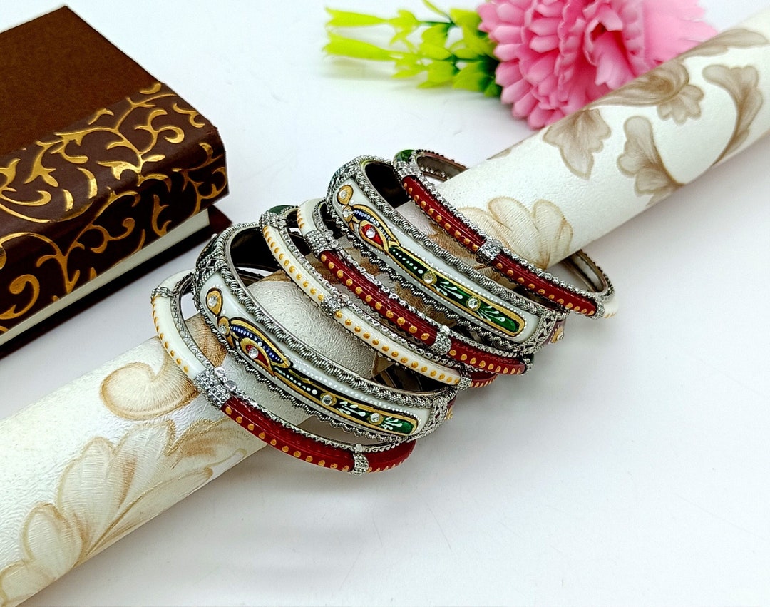 Hand Painted Meenakari Bangle Set Wedding Bridal Bangles - Etsy