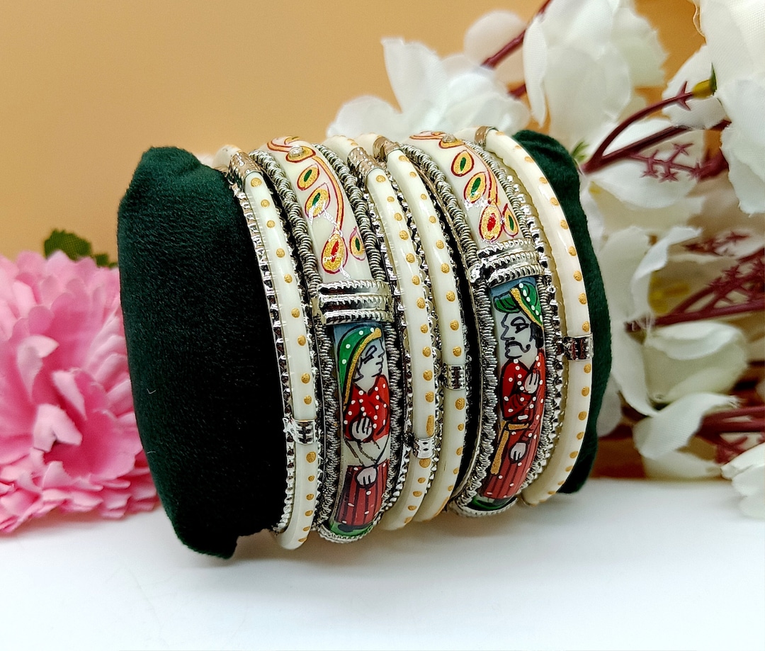 6 Bangles Set Hand Painted Raja Rani Bangles Wedding Bridal Bangles ...