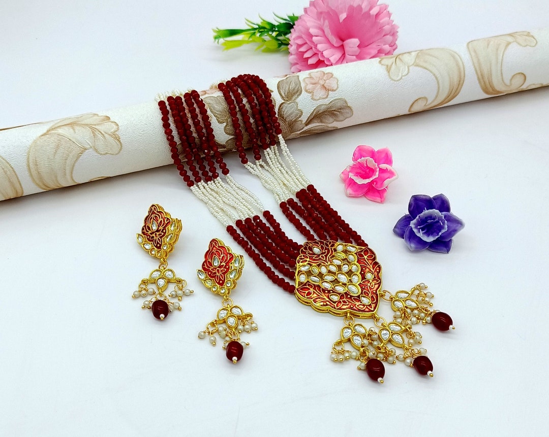 Long Polki Necklace Pakistani Jewelry Kundan Necklace Set - Etsy