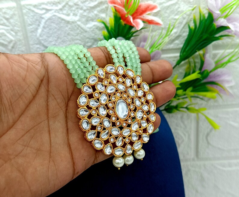 Polki Diamond Flower Necklace Set jodha Akbar Faceted Aqua - Etsy