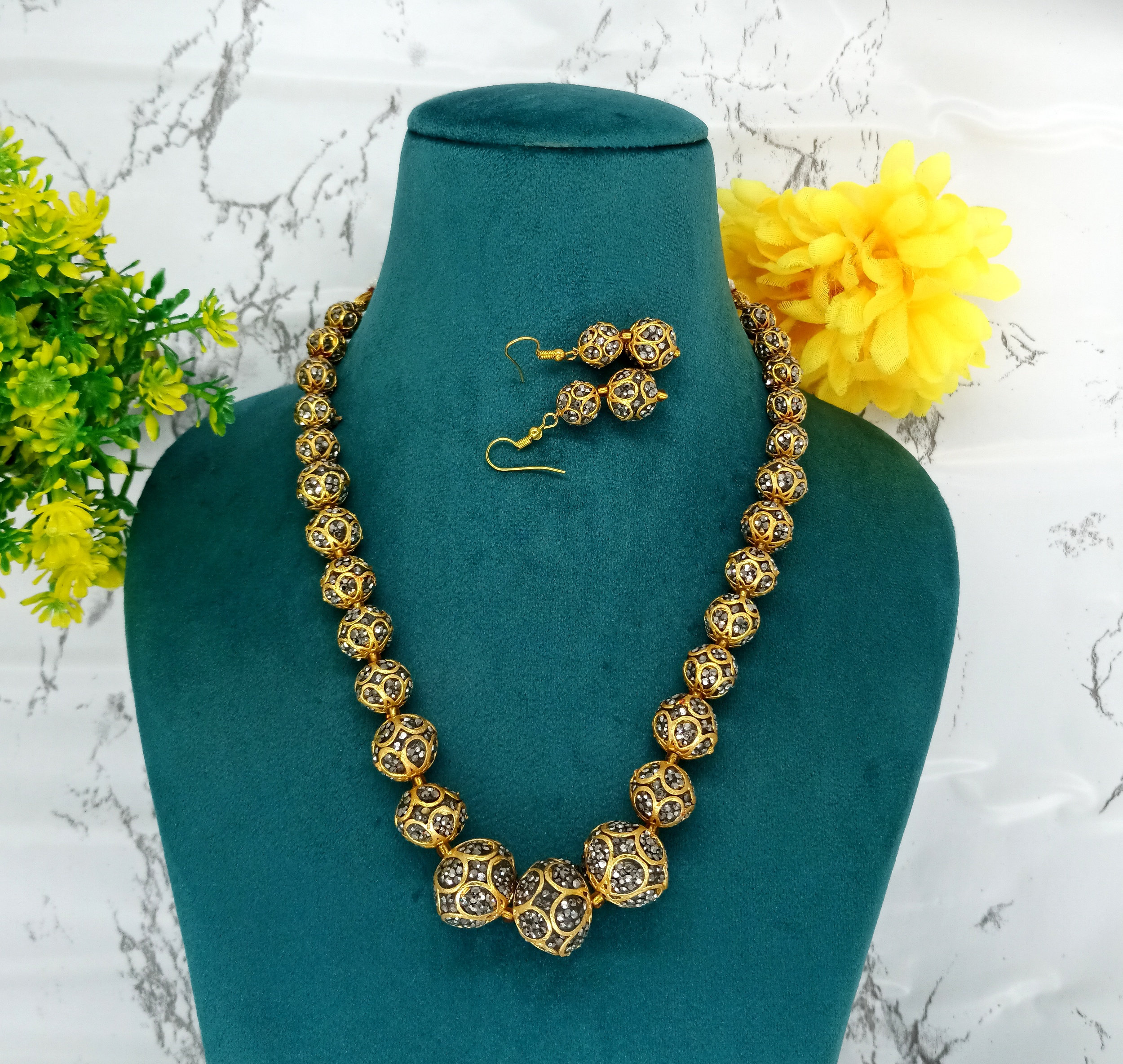 Gold Plated Rhine Stone Necklace Set Adjustable Gold Necklace | Etsy