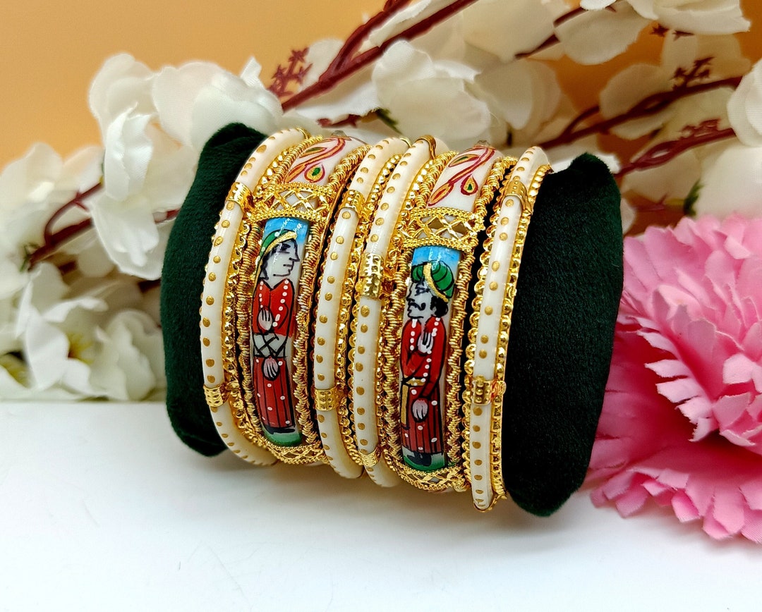 6 Bangle Set Hand Painted Meenakari Raja Rani Bangles wedding Bridal ...