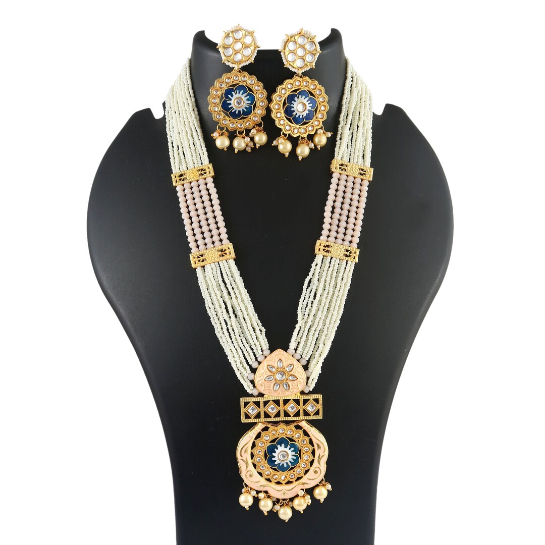 Polki Diamond Necklace Set Jodha Akbar White Beaded Necklace rani Haar ...