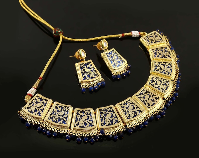 22kt Gold Plated Thewa Necklace Set Indian Rajasthani Jewelry Raja ...