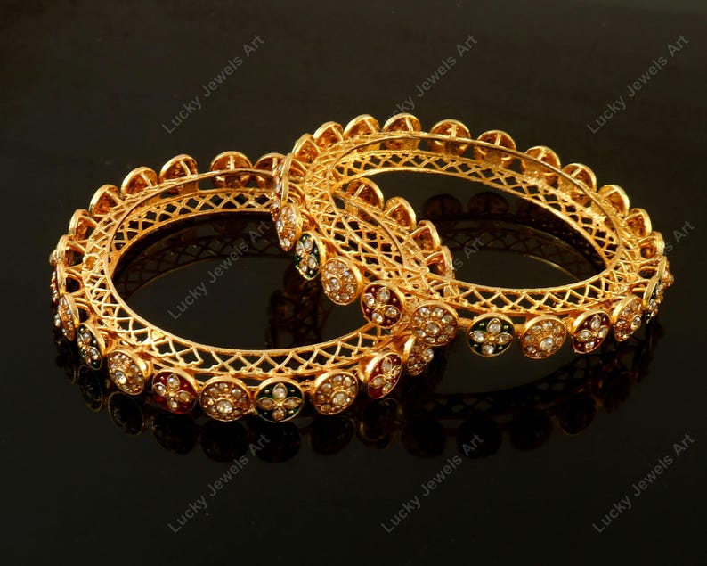 Gold Plated Cubic Zircon Bangles - Indian Bridal Wedding Rajwada ...