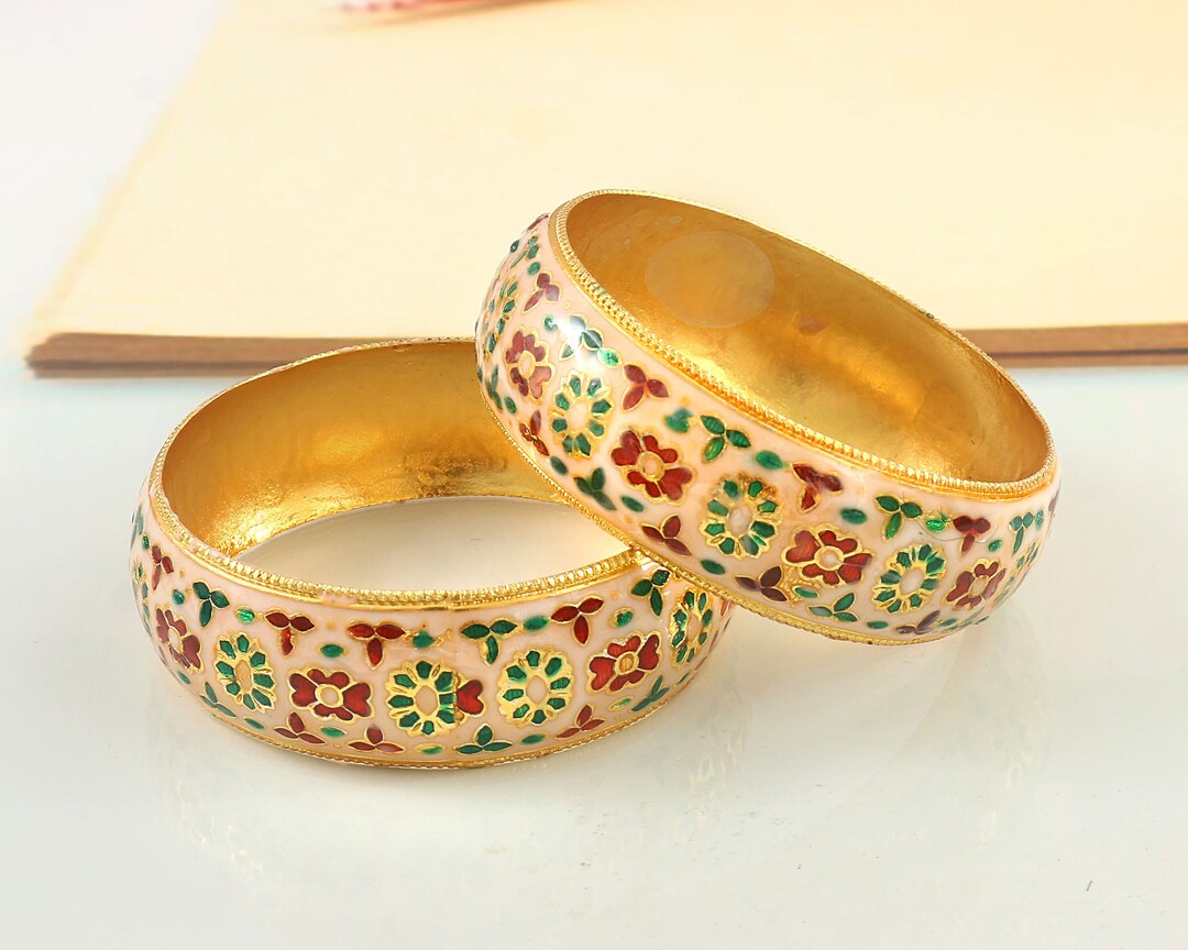 Hand Painted Multi Enameled Flower Bangles - Designer Handmade Ivory White Kada Bangles - Indian ...