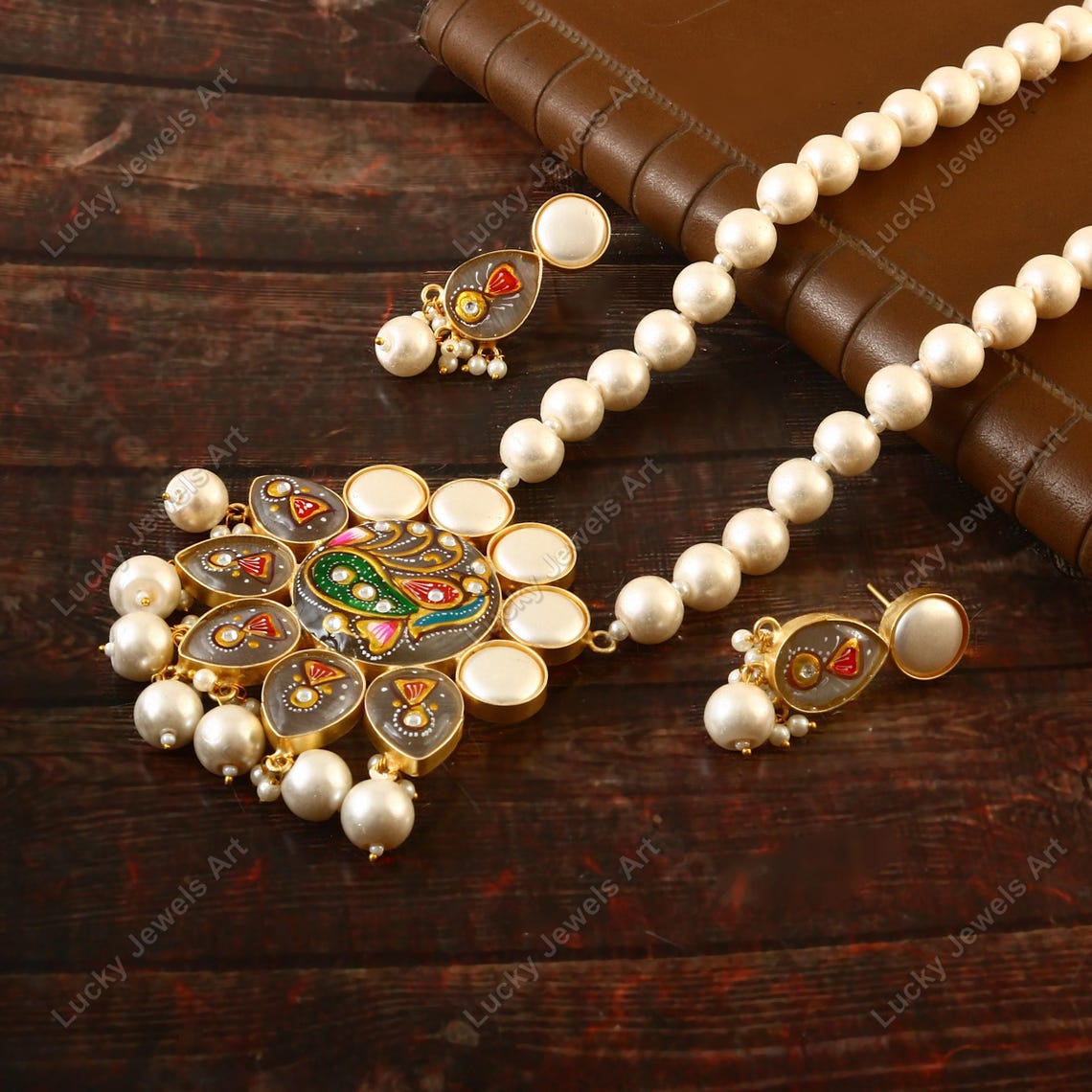 Natural Baroque Pearl Necklace: Hand Painted Gemstone Bridal Jewelry ...
