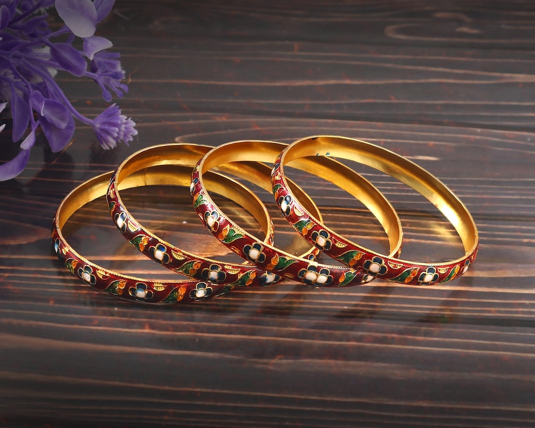 1 Pair Hand Painted Multi Enameled Bangles - Designer Handmade Multi ...