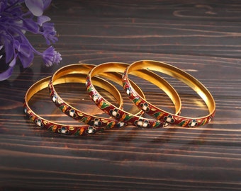 Hand Painted Multi Enameled Bangles - Designer Handmade Multi Color Kada Bangles - Indian ...