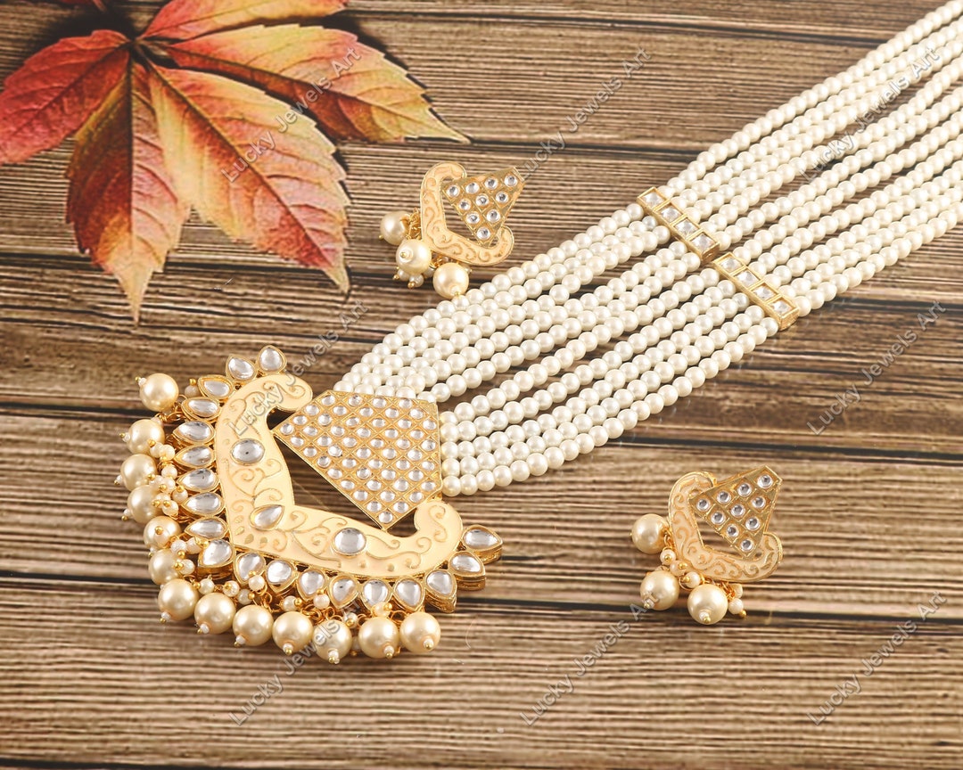 Long Polki Necklace Pakistani Jewelry-designer Necklace Set W/earrings ...