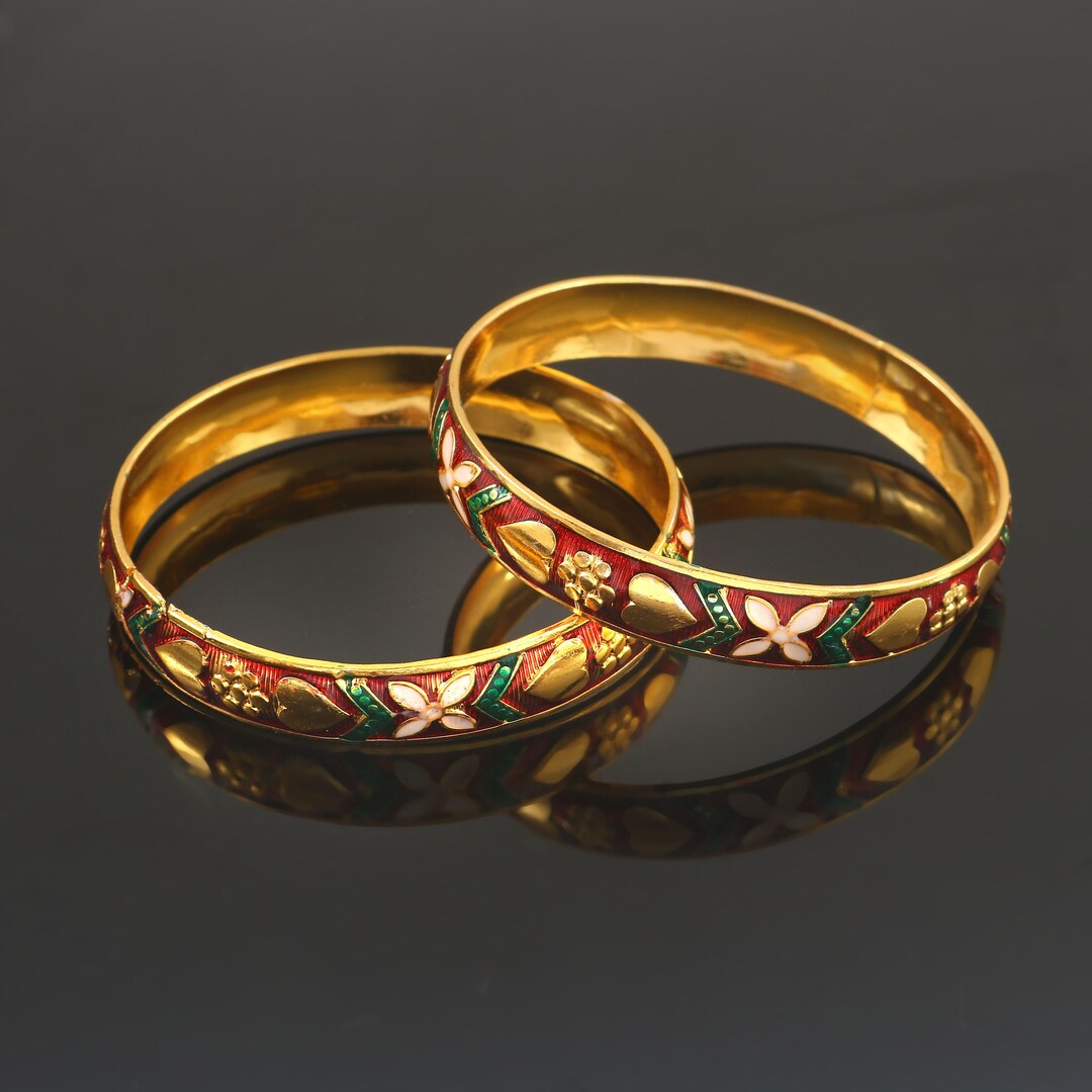 Hand Painted Multi Enameled Flower Bangles - Designer Handmade Red Kada ...