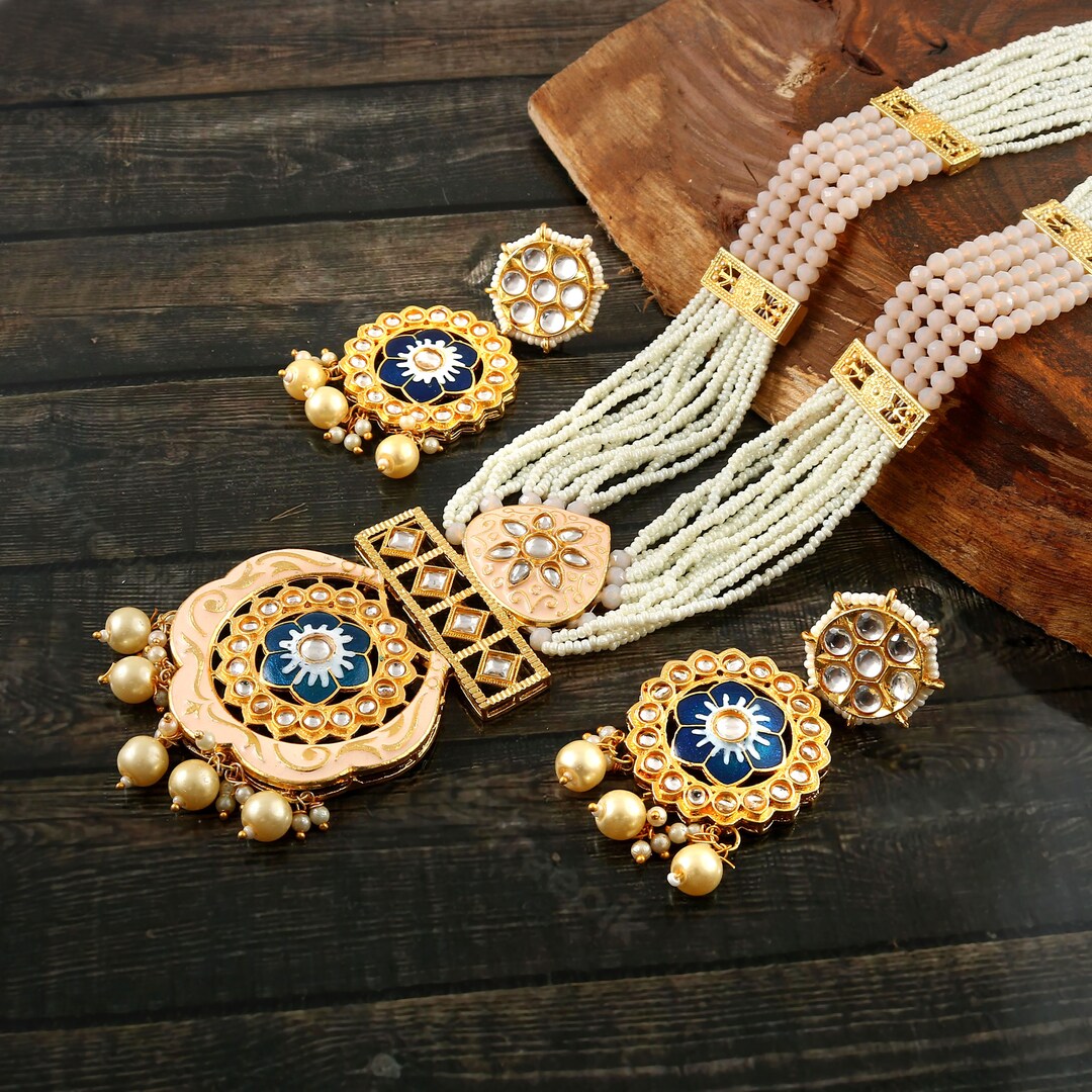 Polki Diamond Necklace Set Jodha Akbar White Beaded Necklace rani Haar ...