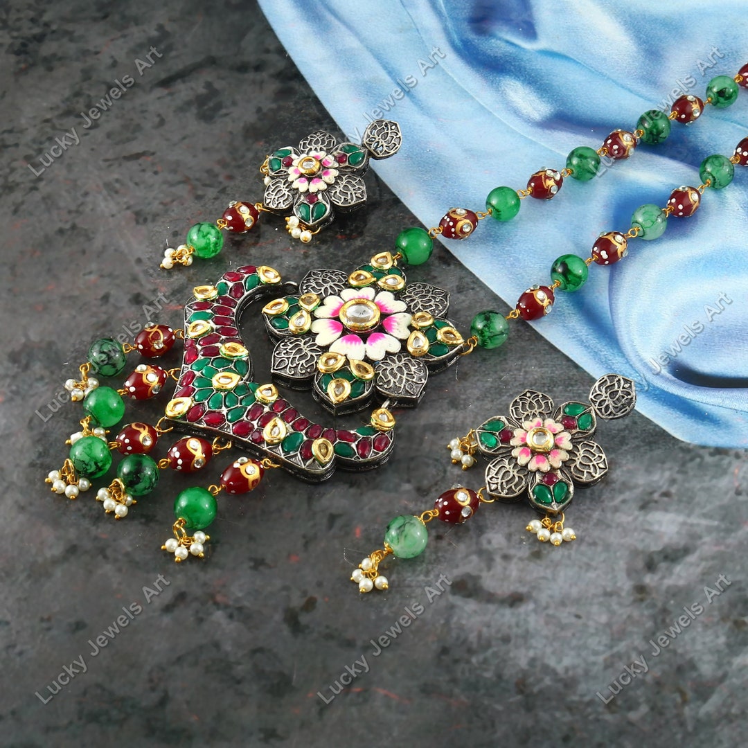 14 Long Antiquated Ruby Pink Gemstone Necklace Colorful Gemstone Beaded ...