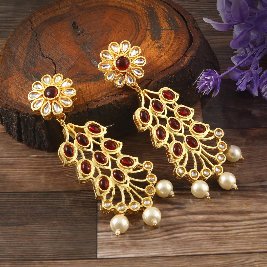 Maroon Stone Earrings indian Wedding Kundan - Etsy