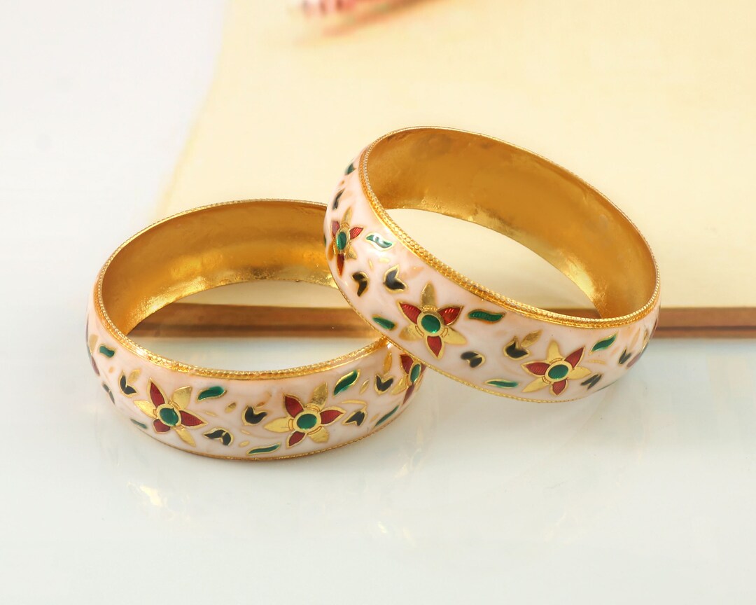 Hand Painted Multi Enameled Flower Bangles - Designer Handmade Ivory ...