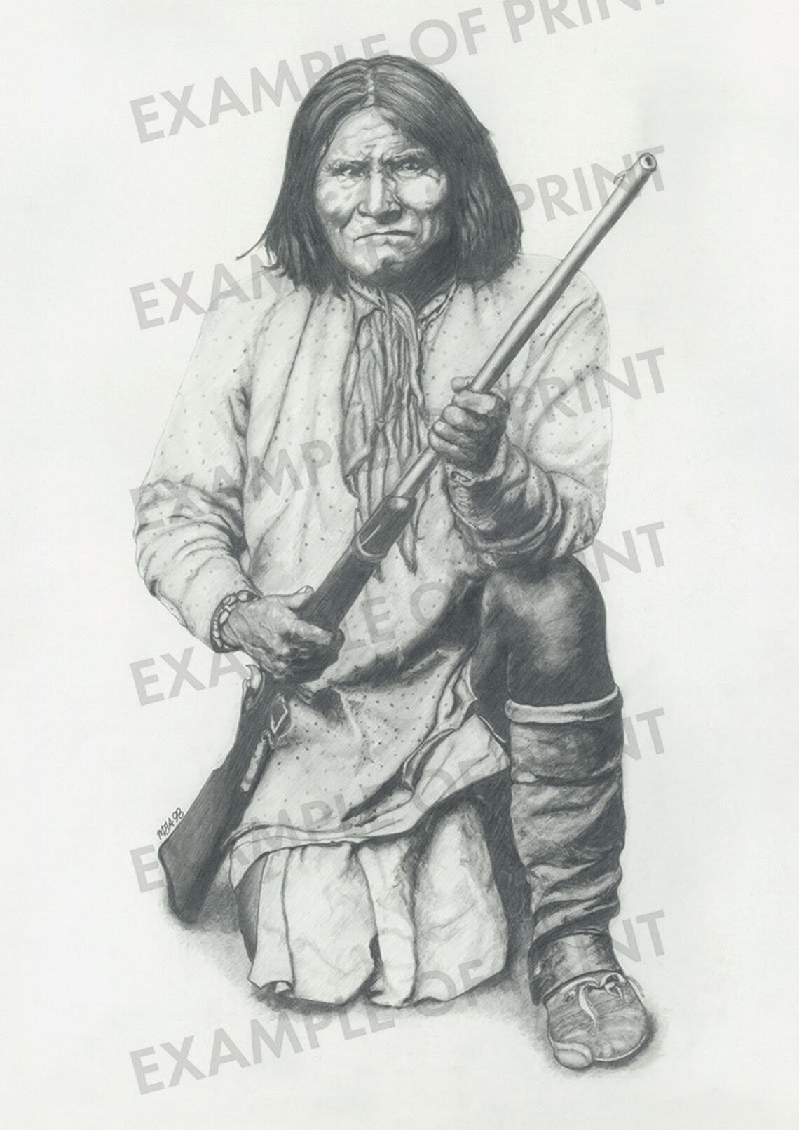 Hand-drawn Geronimo Pencil Drawing Portrait A3 11.69 X | Etsy