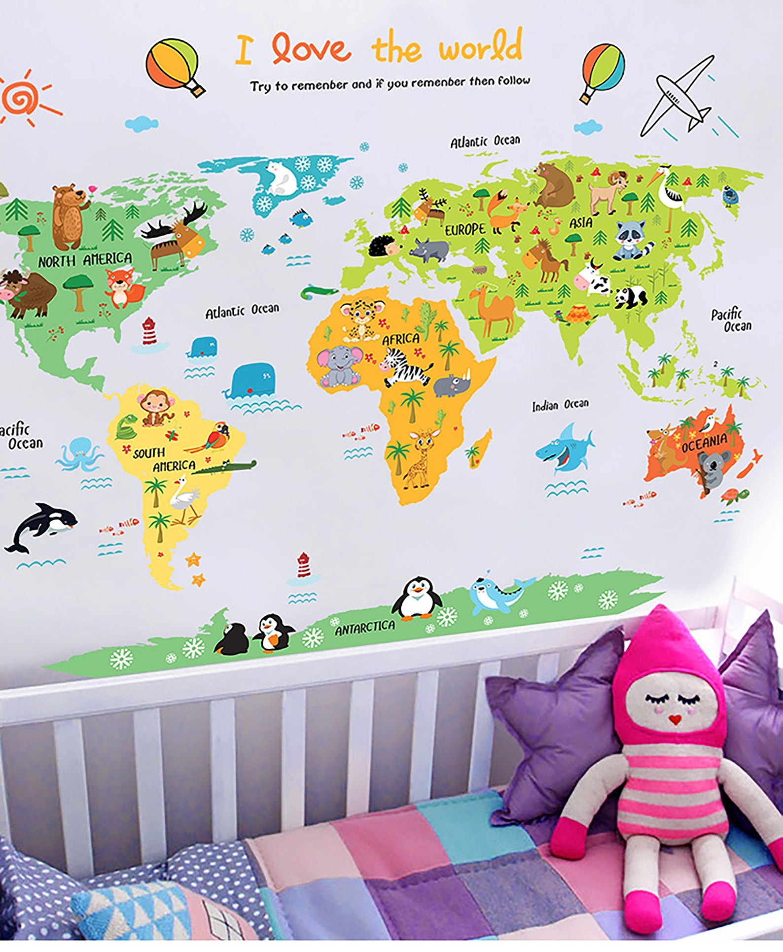 Cartoon Animal World Map Wall Sticker Children Bedroom - Etsy