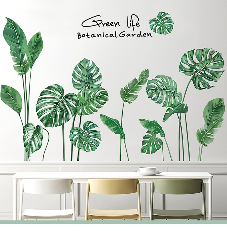 Green Leaf Wall Sticker Bedroom Self Stick Fresh Green Plant Wall Decal