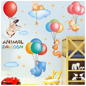 Cute Animal Hot Air Balloon Wall Sticker Children Room Kindergarten ...