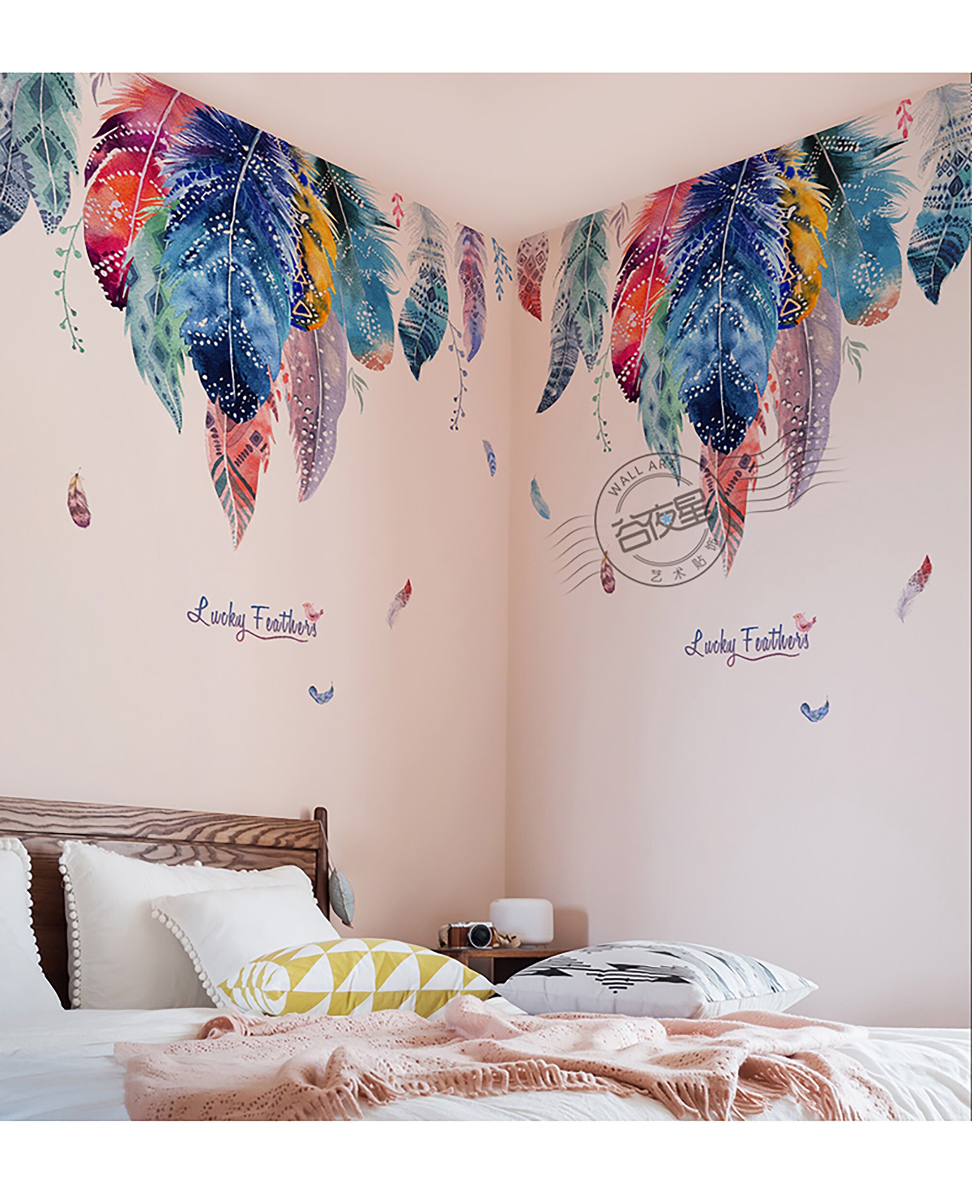 Feather Creative Wall Sticker Painting Bedroom Wallpaper | Etsy