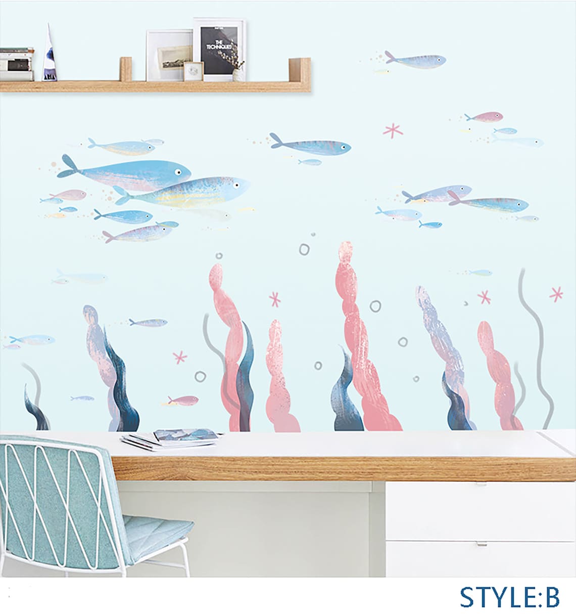 Cartoon Underwater World Wall Decal Seaweed Clownfish Fish Wall Sticker ...