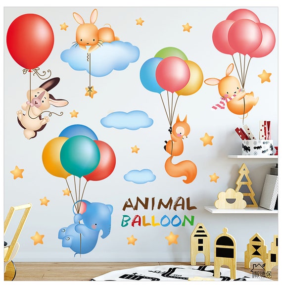 Cute Animal Hot Air Balloon Wall Sticker Children Room | Etsy