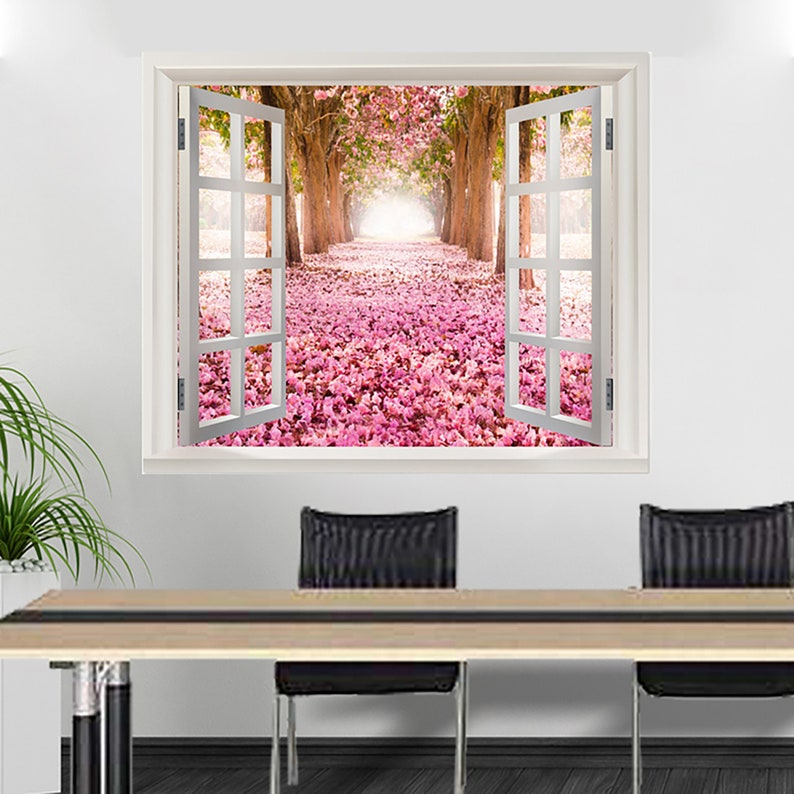 3D Window Wall Decal Cherry Trees With Cherry Blossom Avenue - Etsy