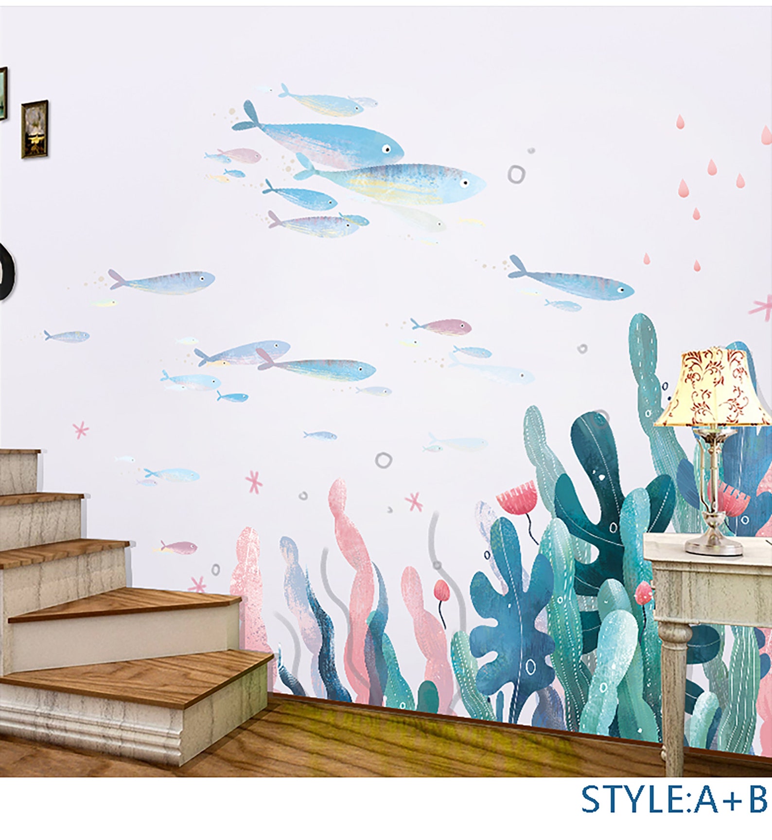 Cartoon Underwater World Wall Decal Seaweed Clownfish Fish | Etsy UK