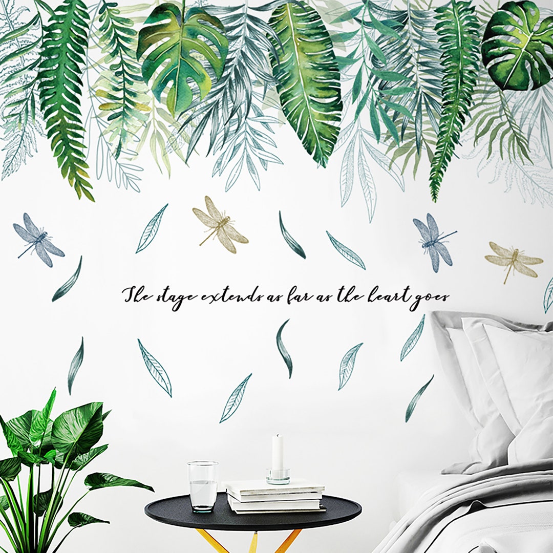 Wall Sticker Tropical Green Leaf Art Wall Decal Plant Floral Wall ...