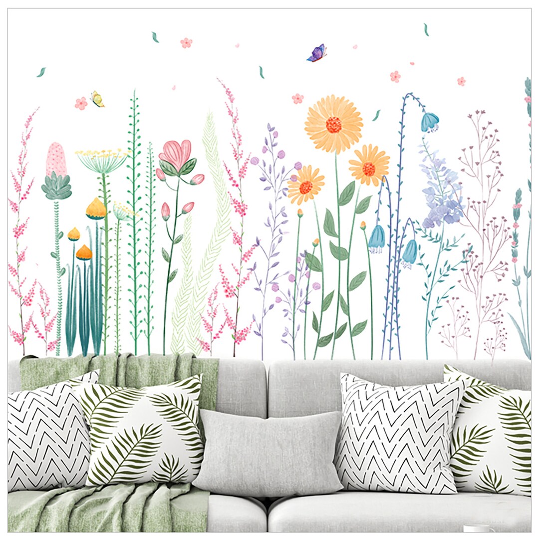 Wall Stickers Plant Flowers Fresh INS Kick Line Door Bedroom Porch Wall ...