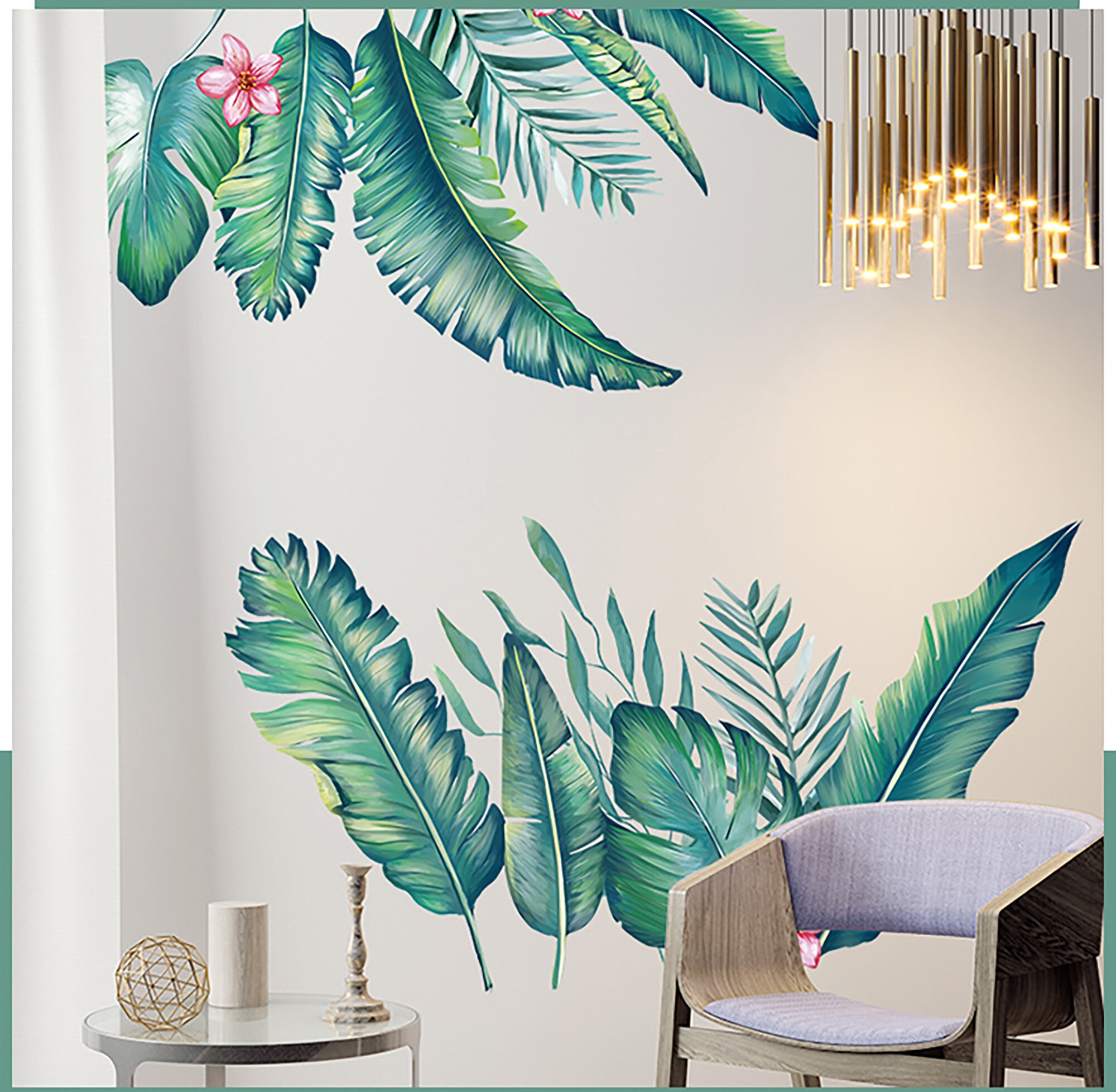 Tropical Green Plant Leaf Wall Sticker Home Wall Decoration Etsy