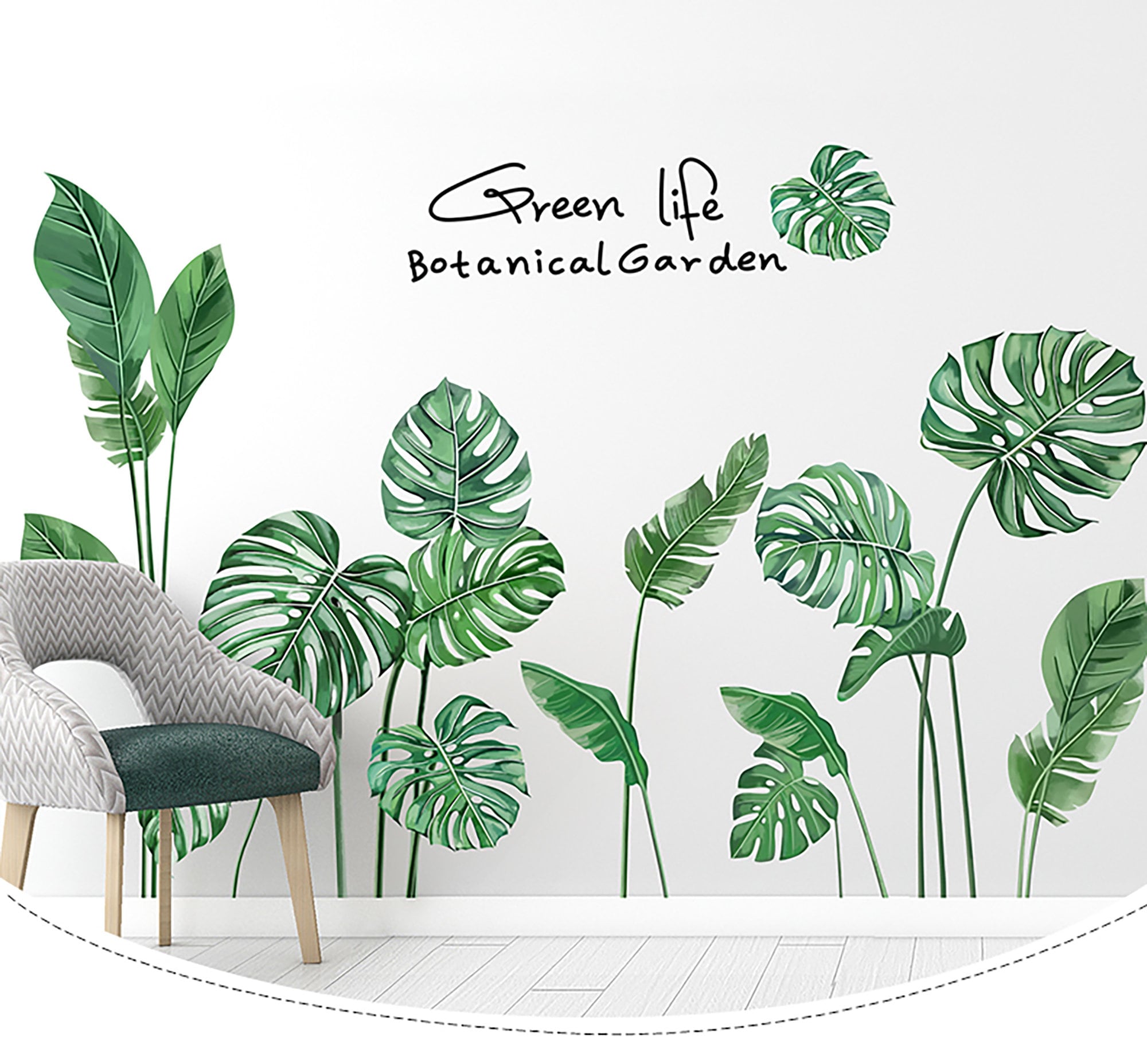 Green Leaf Wall Sticker Bedroom Self-stick Fresh Green Plant Wall Decal ...