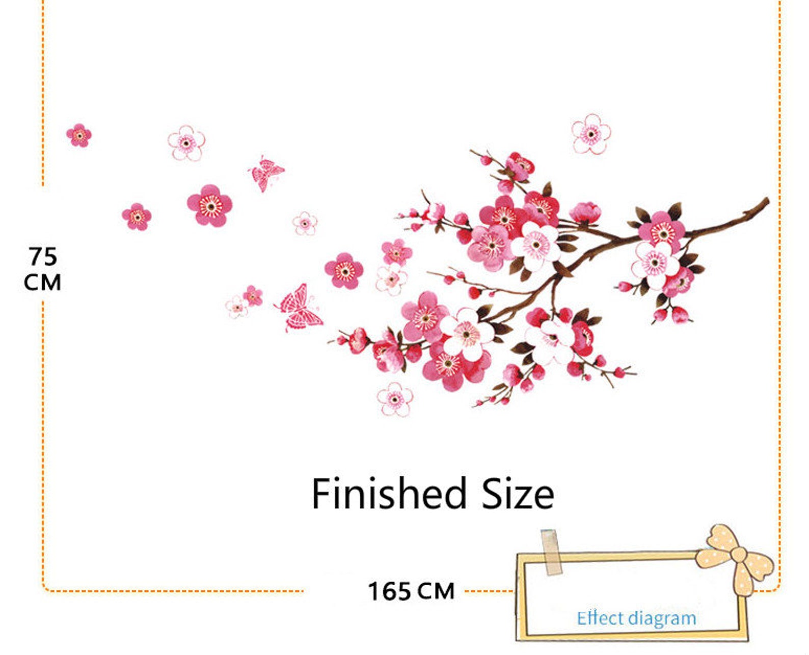 One Branch Cherry Blossom Wall Sticker Wall Decal, Hanging Pink Cherry ...