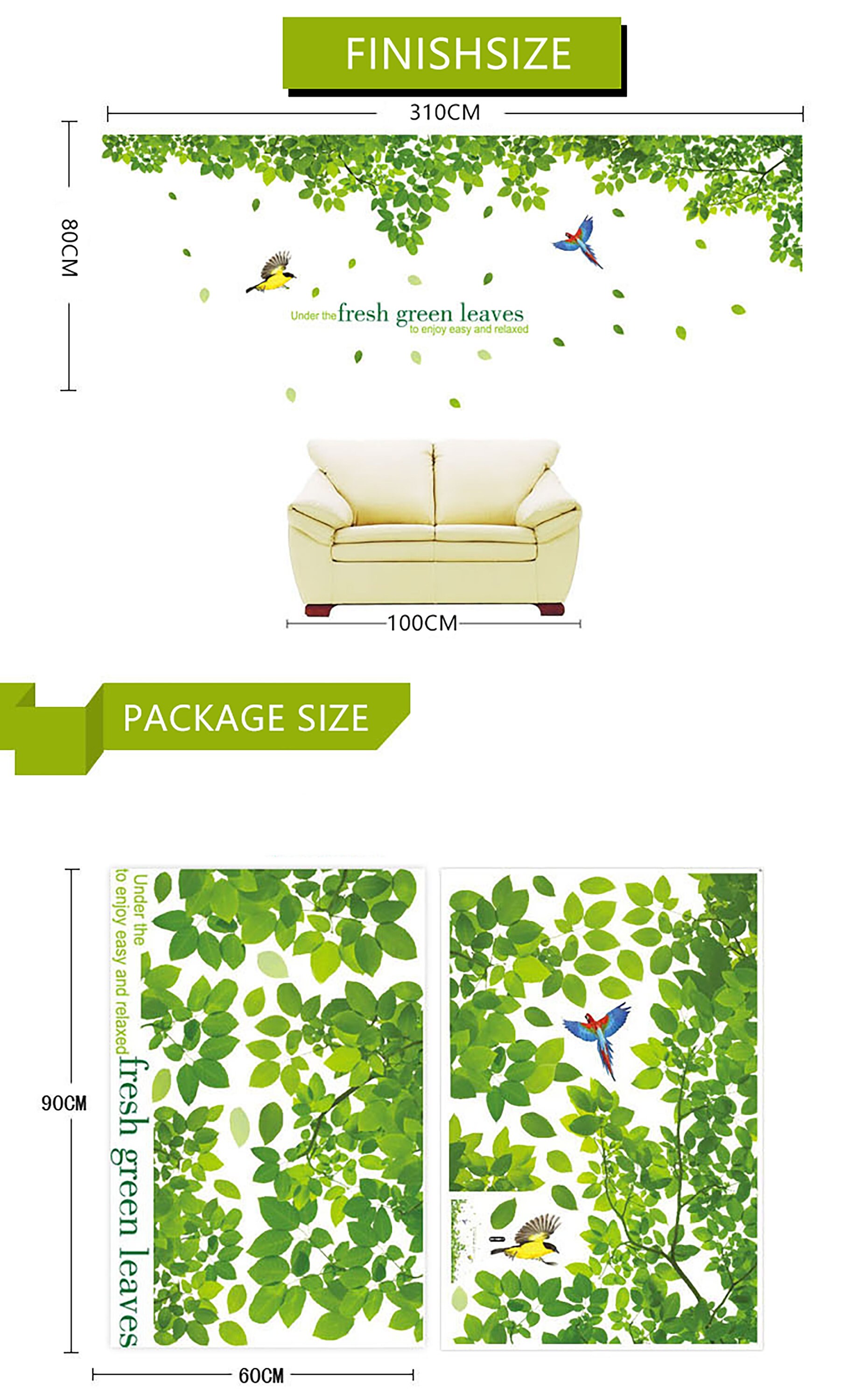 Fresh Green Leaves Wall Sticker Living Room Bedroom TV - Etsy
