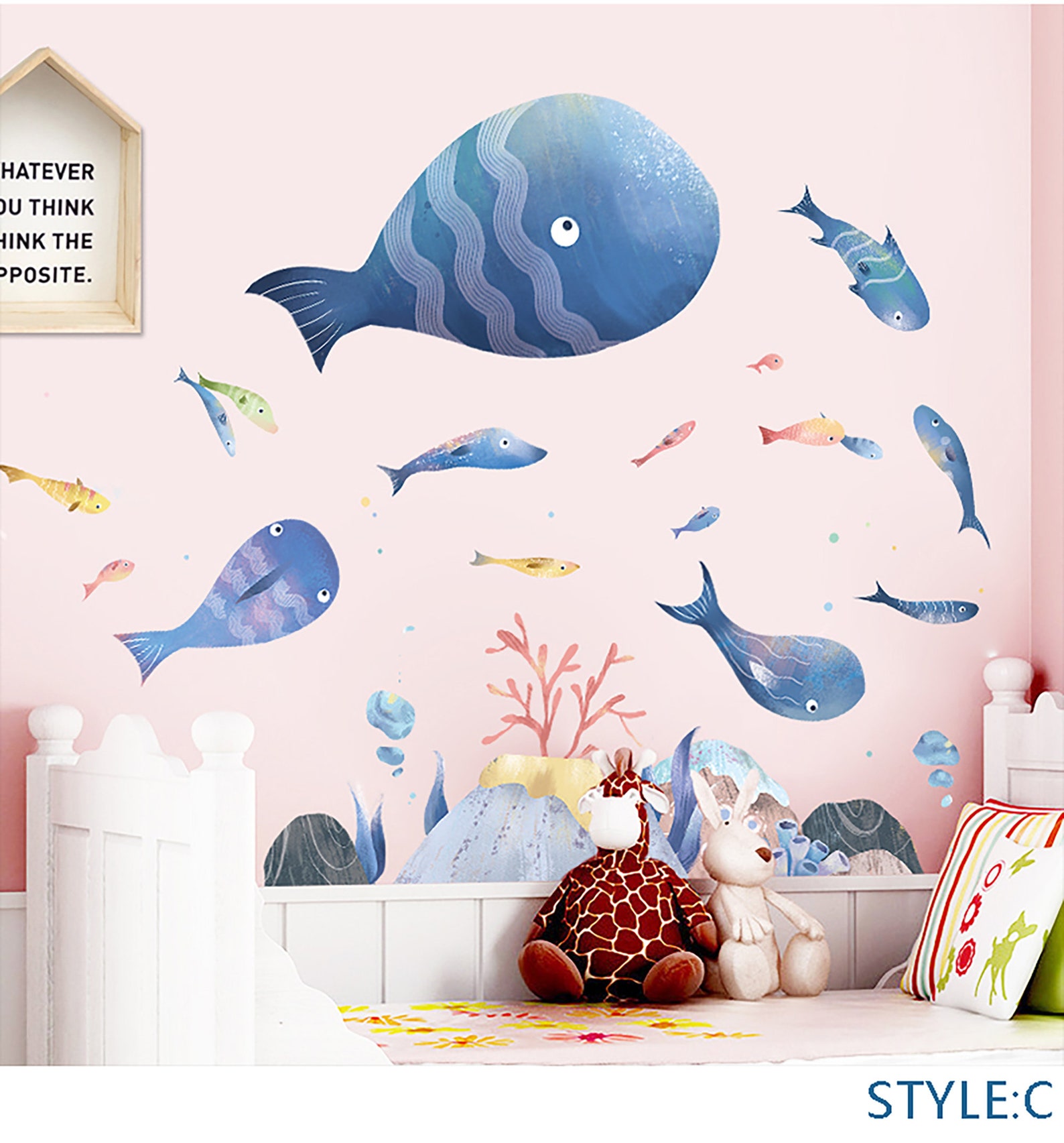 Cartoon Underwater World Wall Decal Seaweed Clownfish Fish Wall Sticker ...