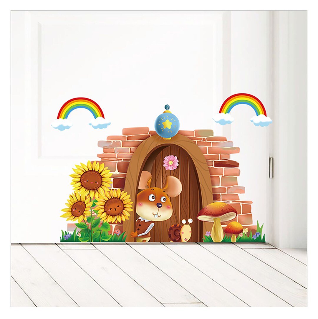 Cute Cartoon Mouse Wall Sticker Kindergarten Corner Door Children Room ...