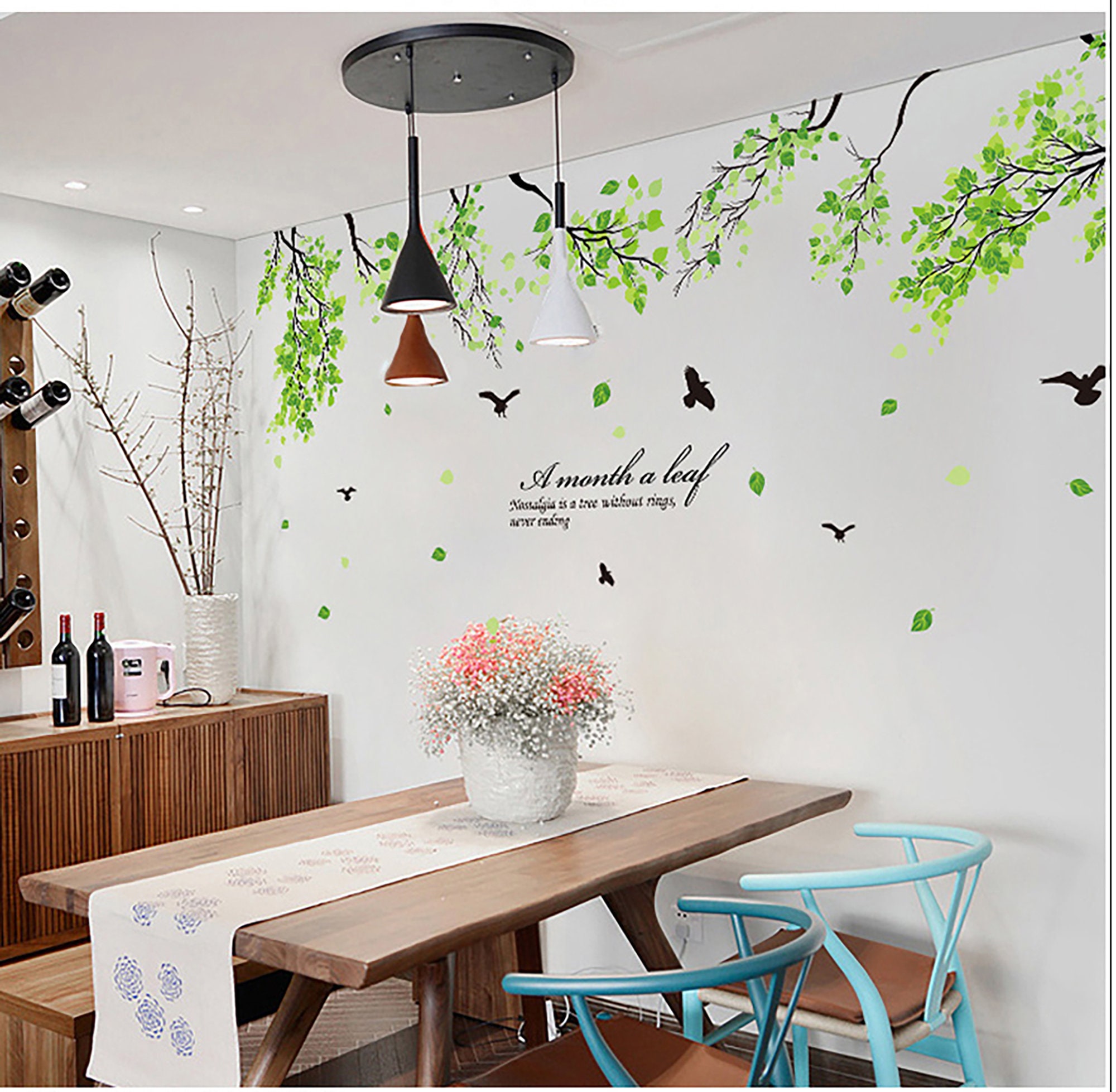 Wall Decal Fresh Green Leaves Wall Stickers Bedroom Living Room Sofa ...