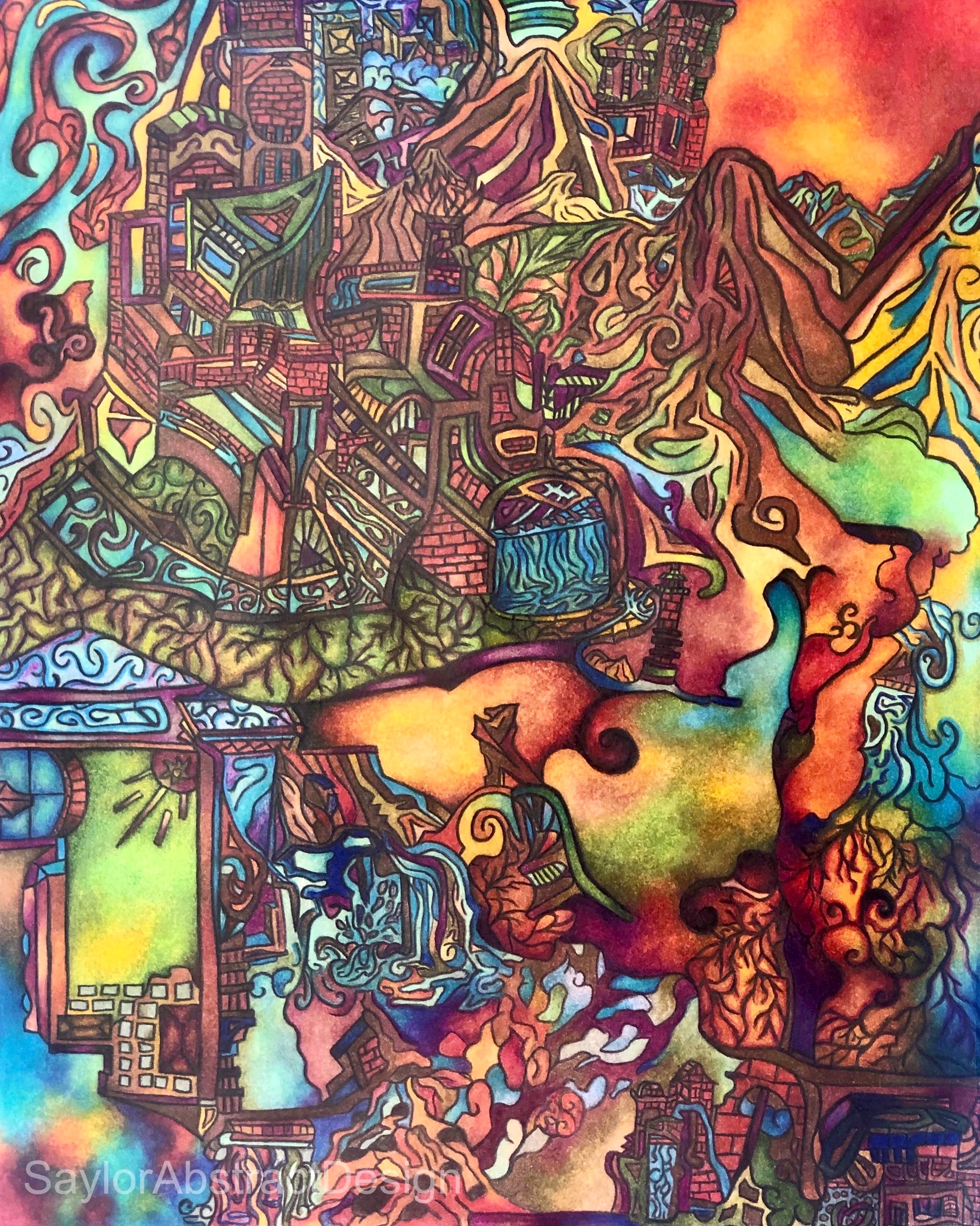 Mind Map – Surreal Abstract Art Print | Hand-drawn Psychedelic ...