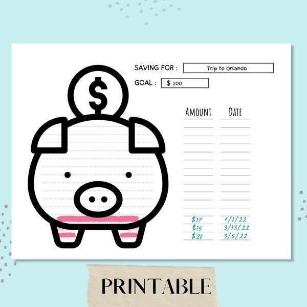 Kids Saving Sheet - Etsy