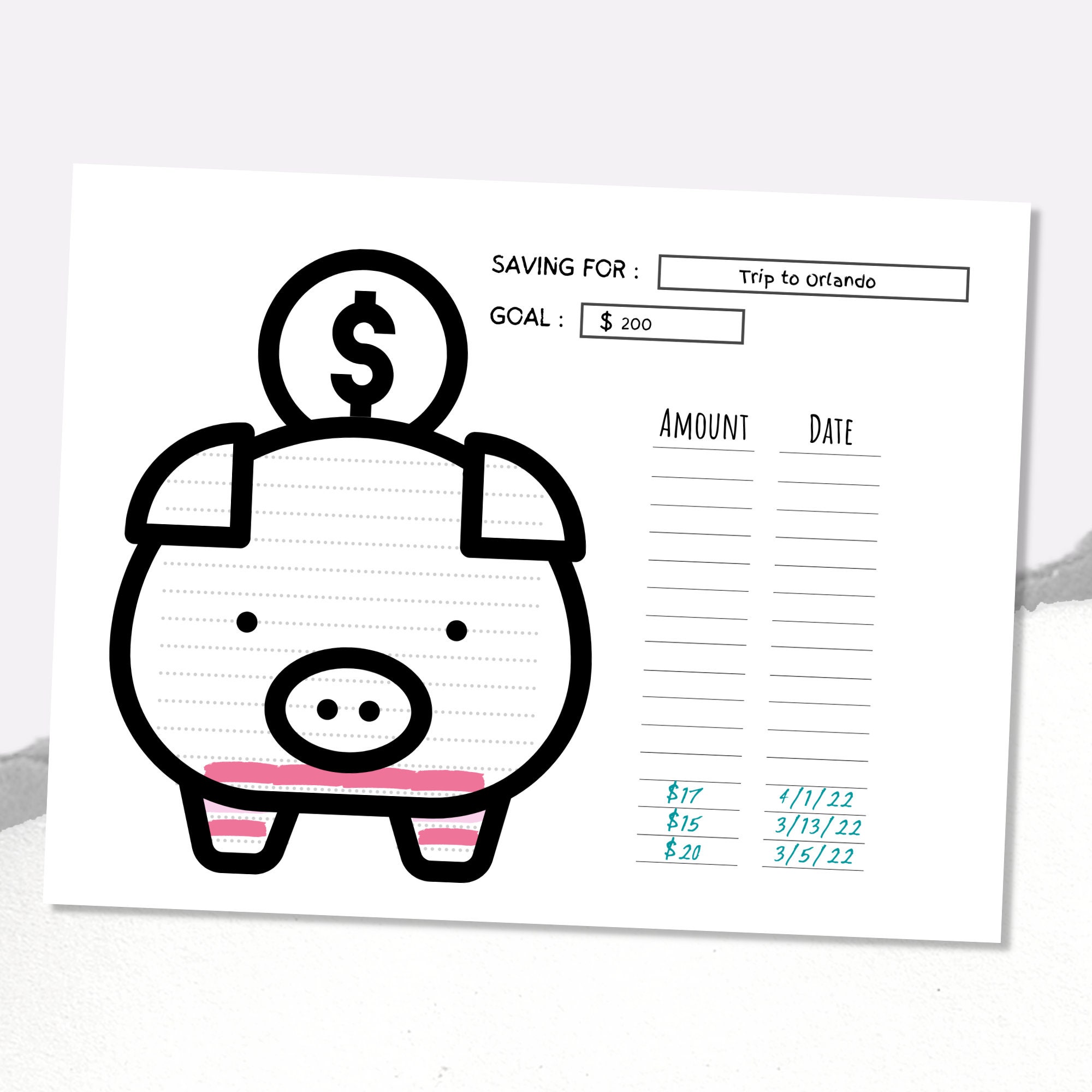 Piggy Bank Savings Tracker, Kids Savings Challenge Printable, Kids ...