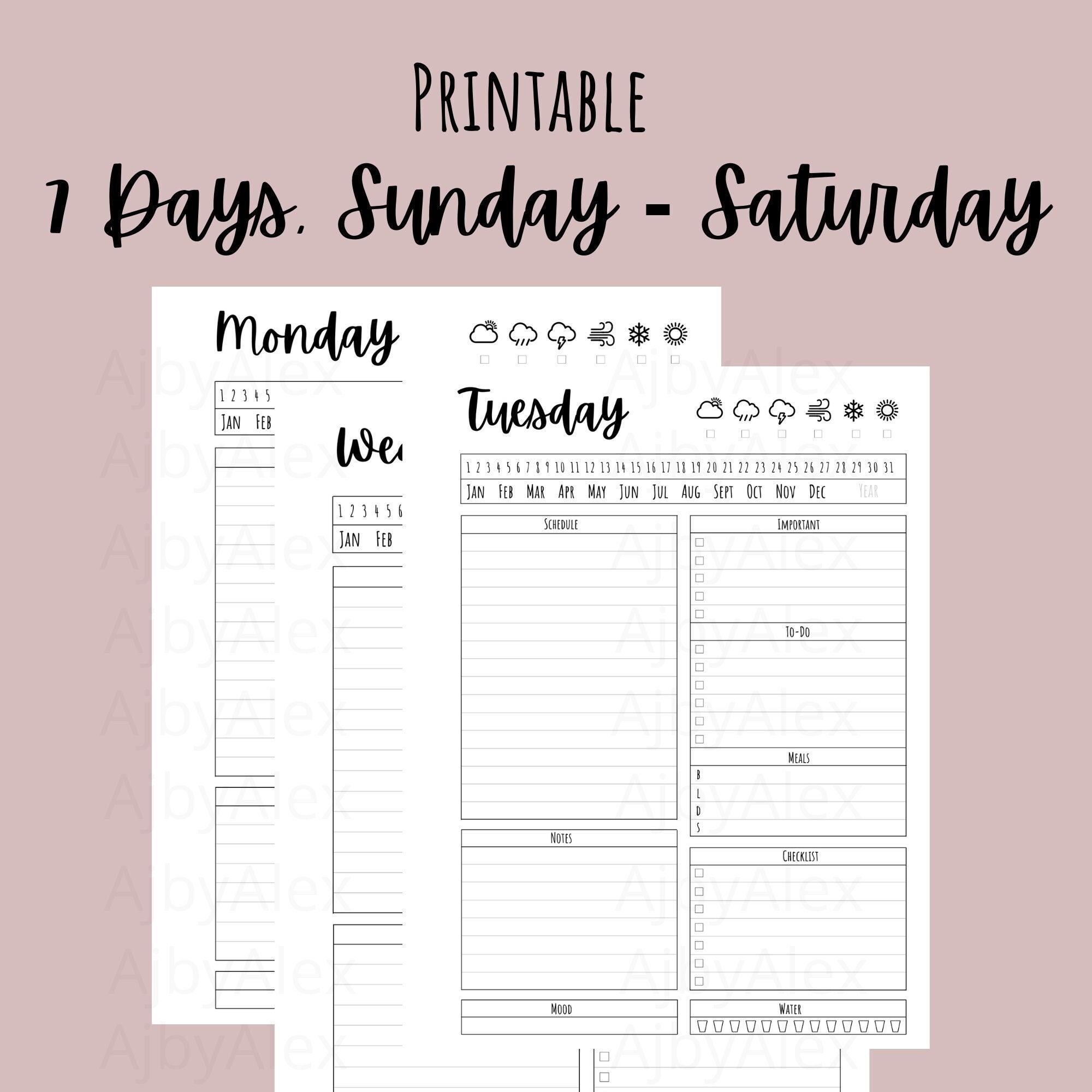 7 Day Planner Printable, Day Planner ,work Planner, Weekly Planner, to ...