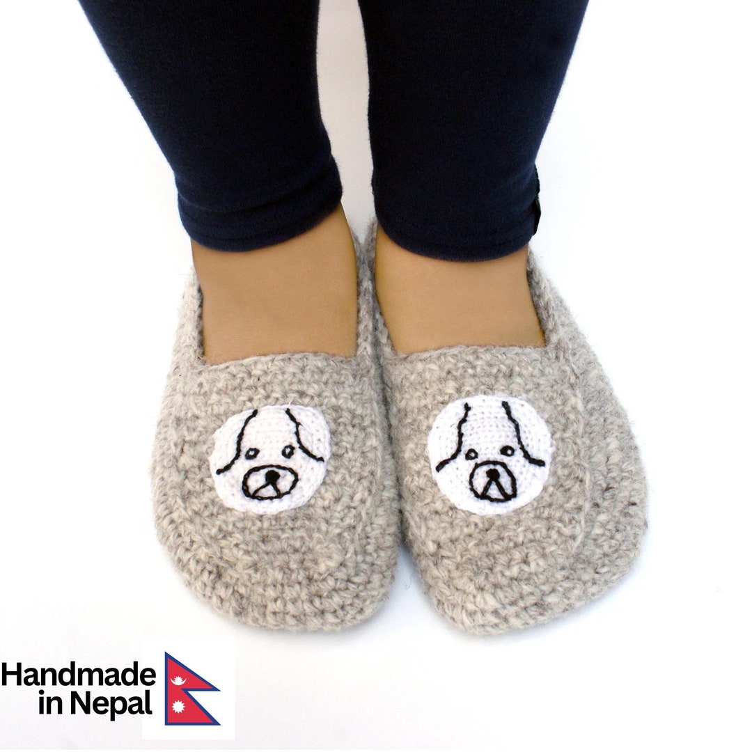 Women Wool Slippers Indoor Animals Design Half Socks Organic Black and ...